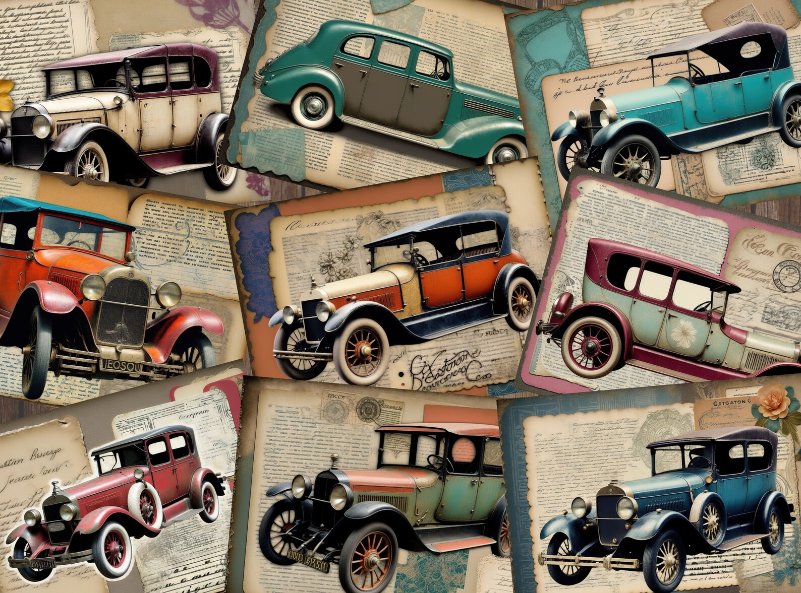 Vintage Cars Junk Journal Kit, Junk Journal Supplies, Journal ...