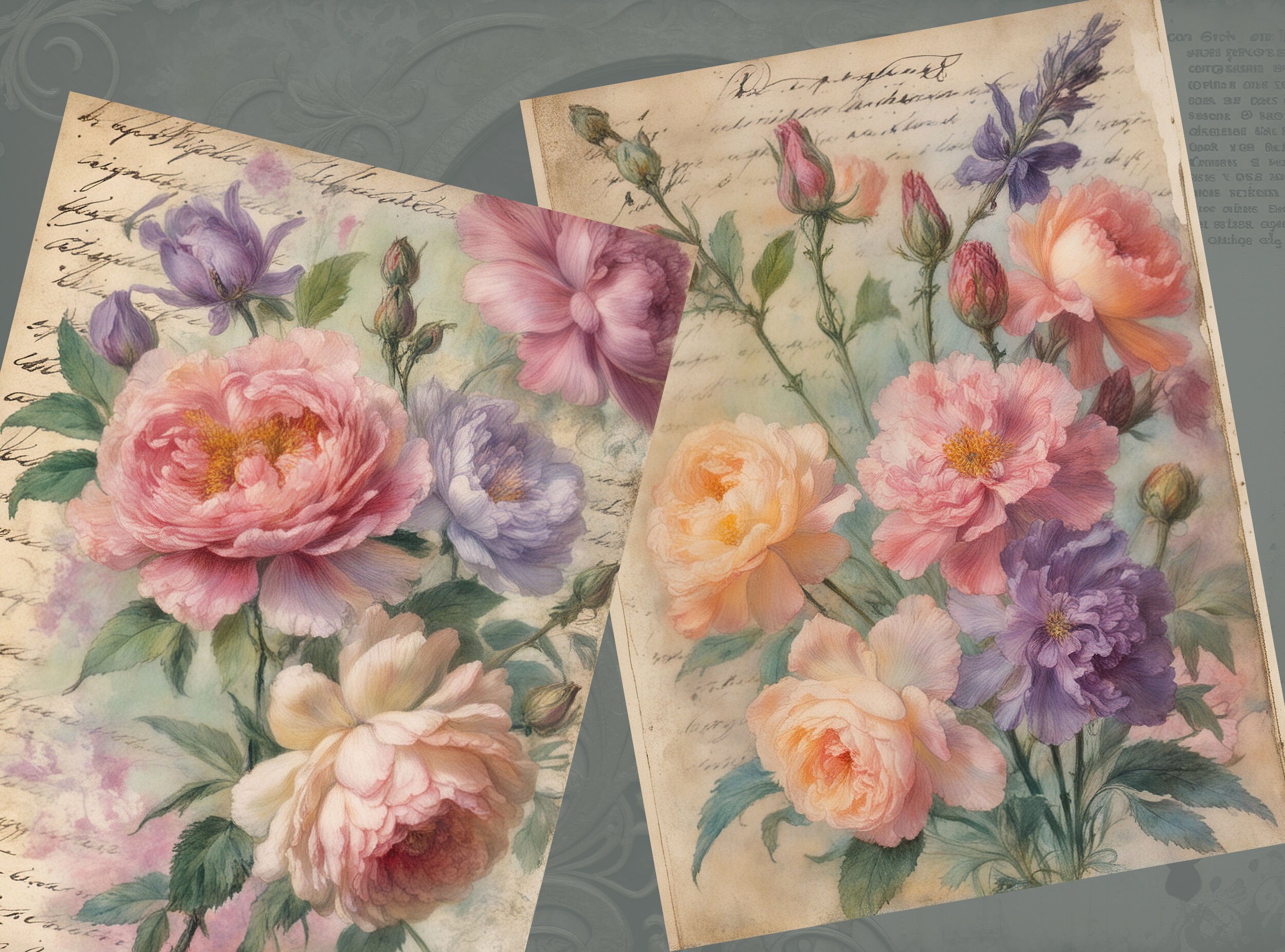 Floral Digital Paper for Scrapbook Collage Sheet Shabby Chic ...