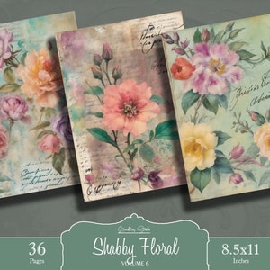 Floral Digital Paper for Scrapbook Collage Sheet Shabby Chic ...