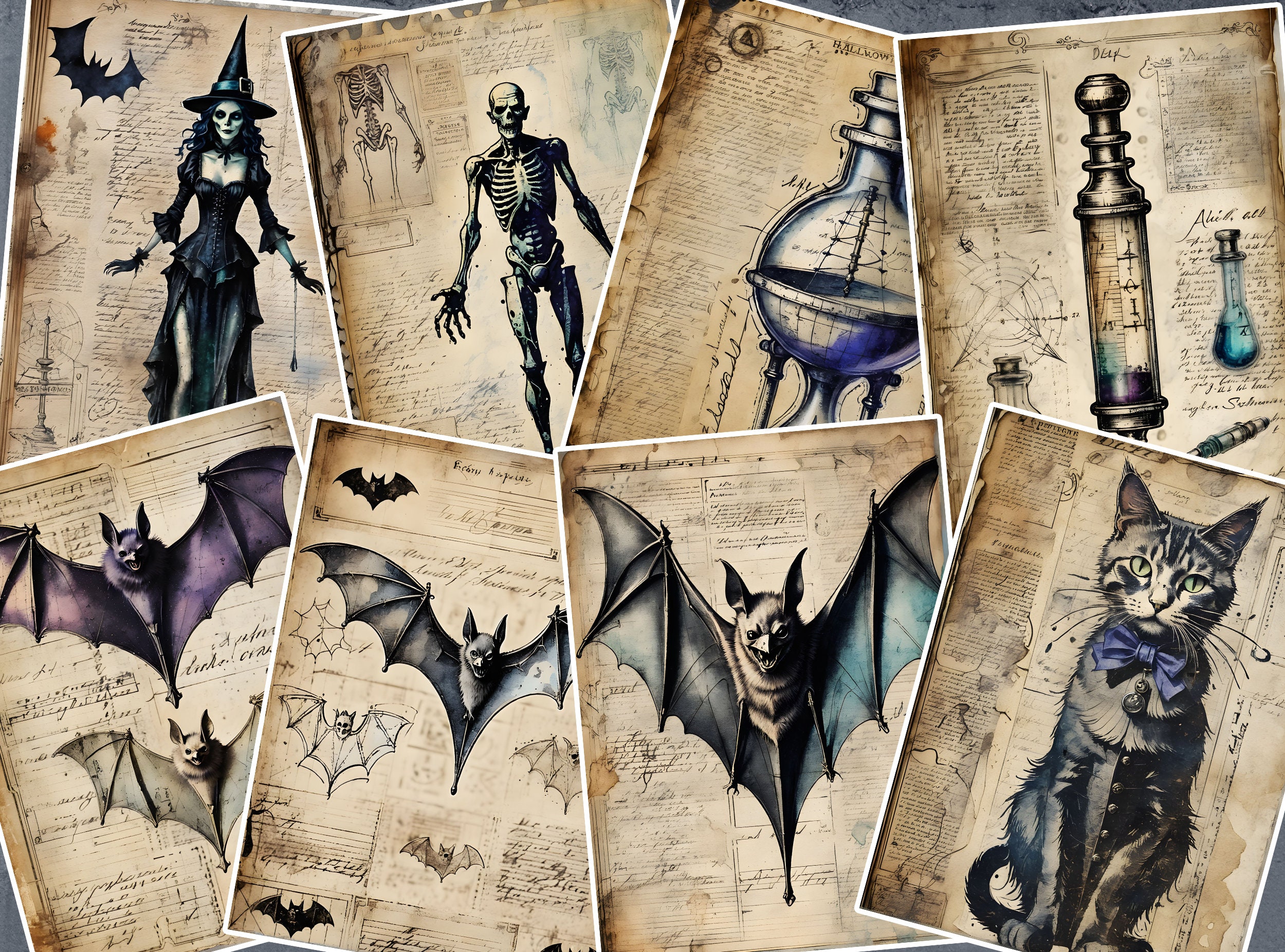 Halloween Junk Journal Pages, Manuscript, Digital Scrapbook Paper Kit ...