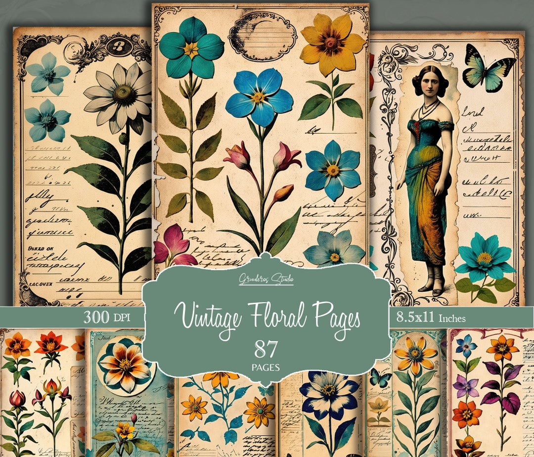Vintage Floral Journal Pages, Antique Floral Paper, Junk Journal Kit ...