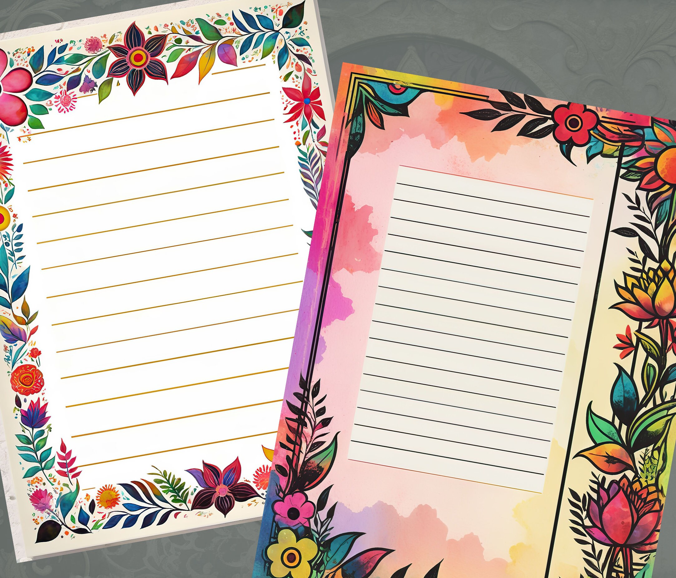 Whimsical Floral Pages, Printable Stationery, Writing Paper, Printable ...