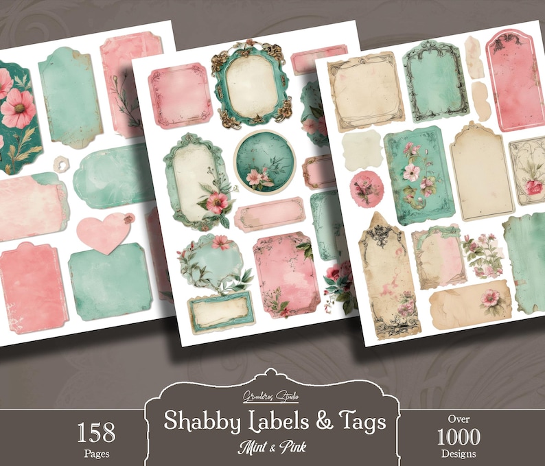 Shabby Chic Junk Journal Labels Kit, Embellishments, Vintage Ephemera ...