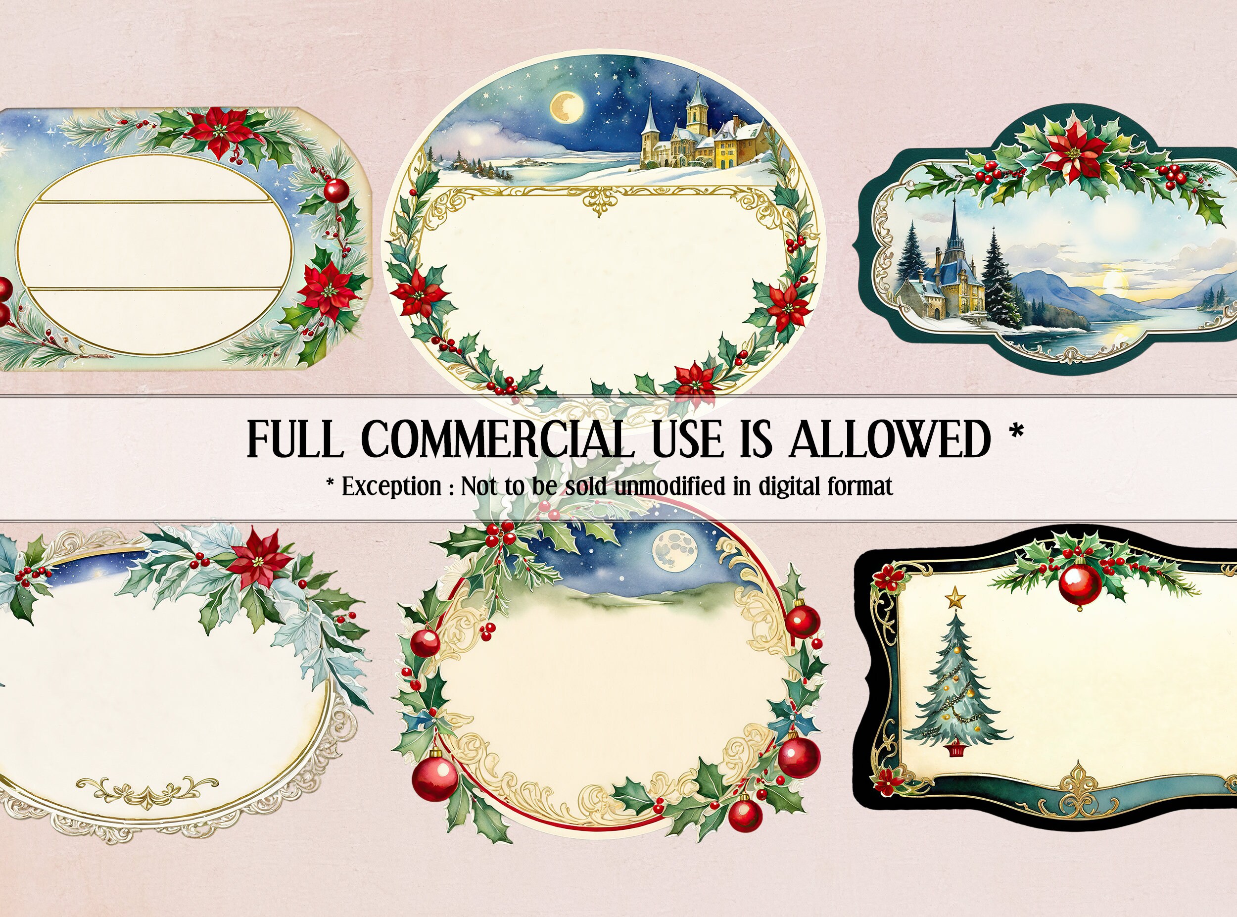Christmas Labels Clipart, Bonus A4 Sheets, Christmas PNG, Blank Gift ...
