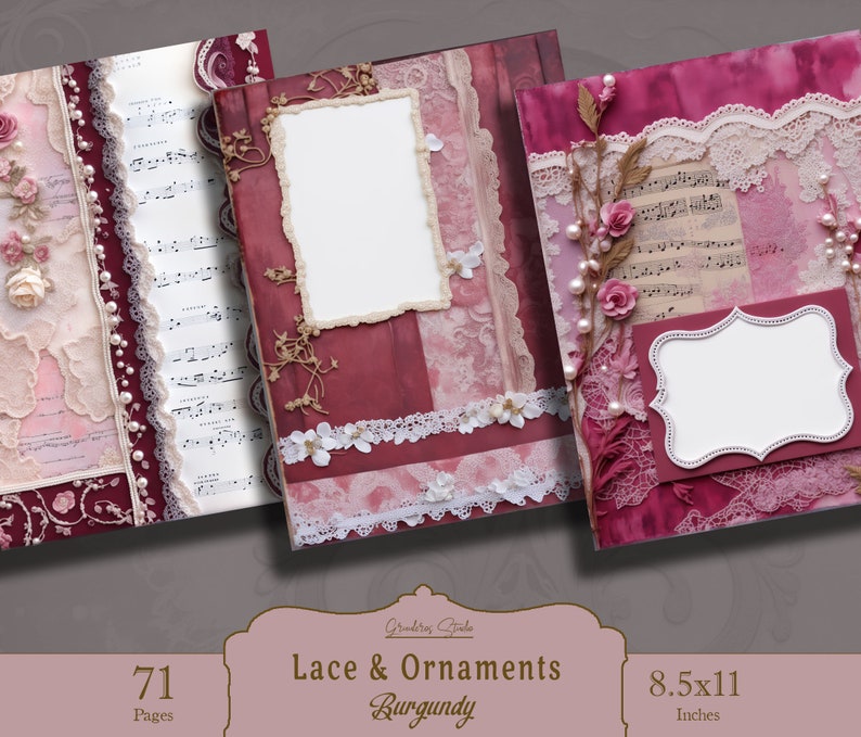 Burgundy Lace Junk Journal, Vintage Lace Ephemera, Abstract Lace ...