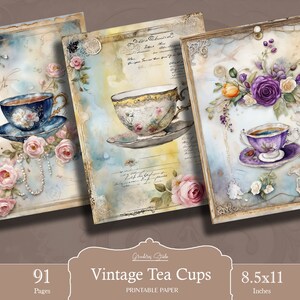 Tea Cup Junk Journal Paper, Antique Journal Pages, Shabby Chic, Vintage ...