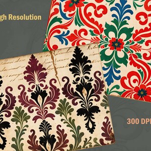 Printable Damask Paper, Vibrant, Grunge, Digital Paper, Damask Pages ...