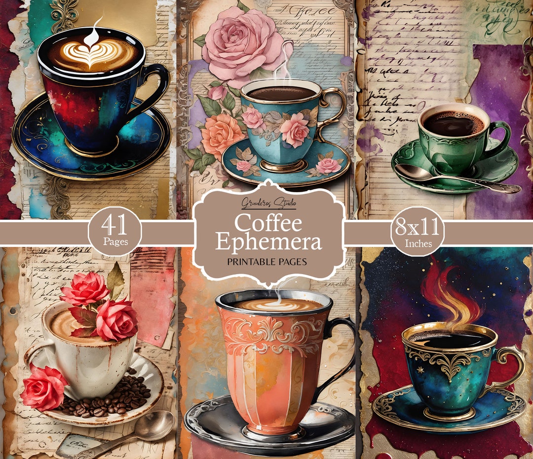 Coffee Collage Sheet, Digital Downloads, Cozy Printable Page, Journal ...