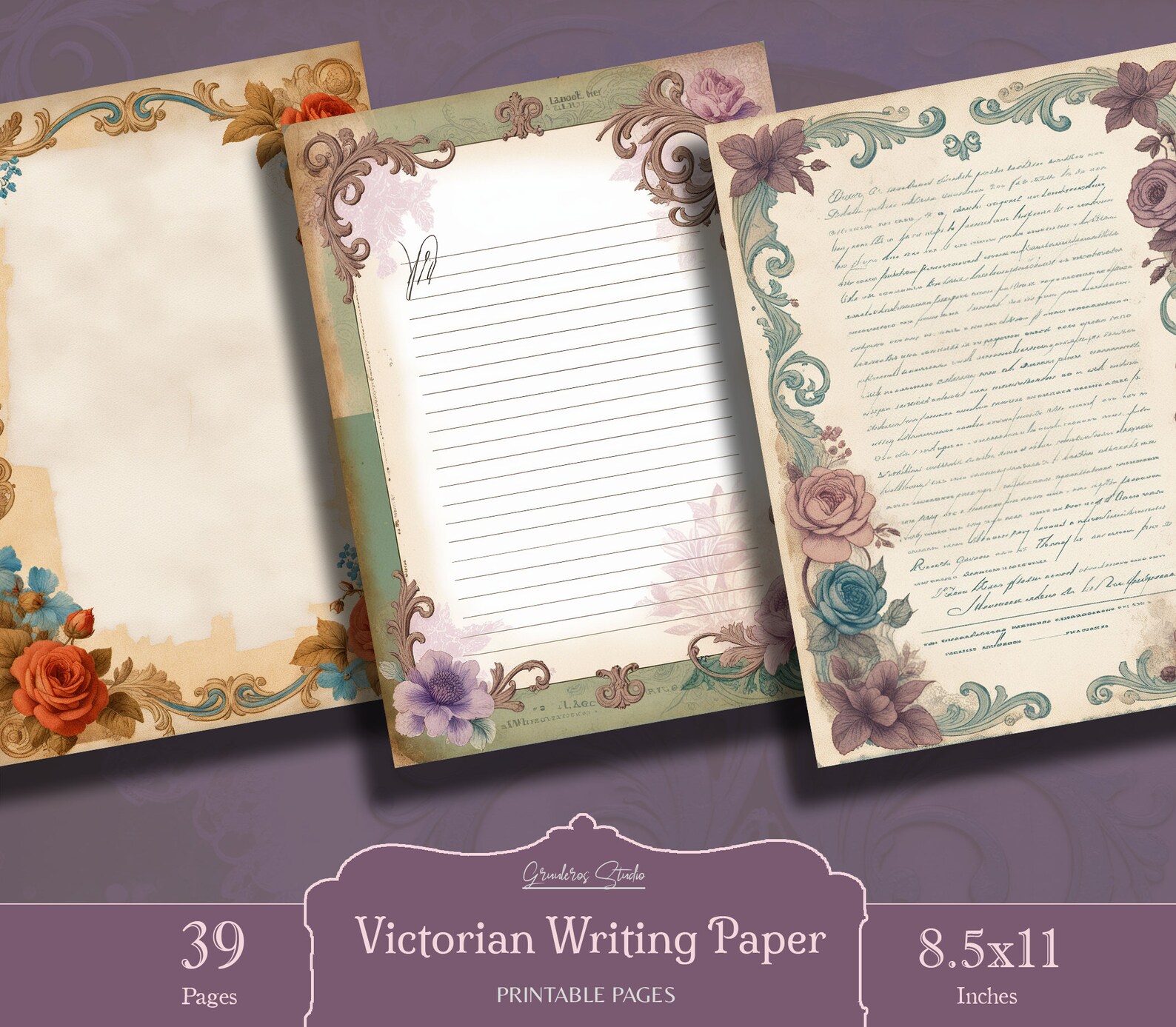 Victorian Writing Paper, Filigree Pages, Collage Printable Junk Journal ...