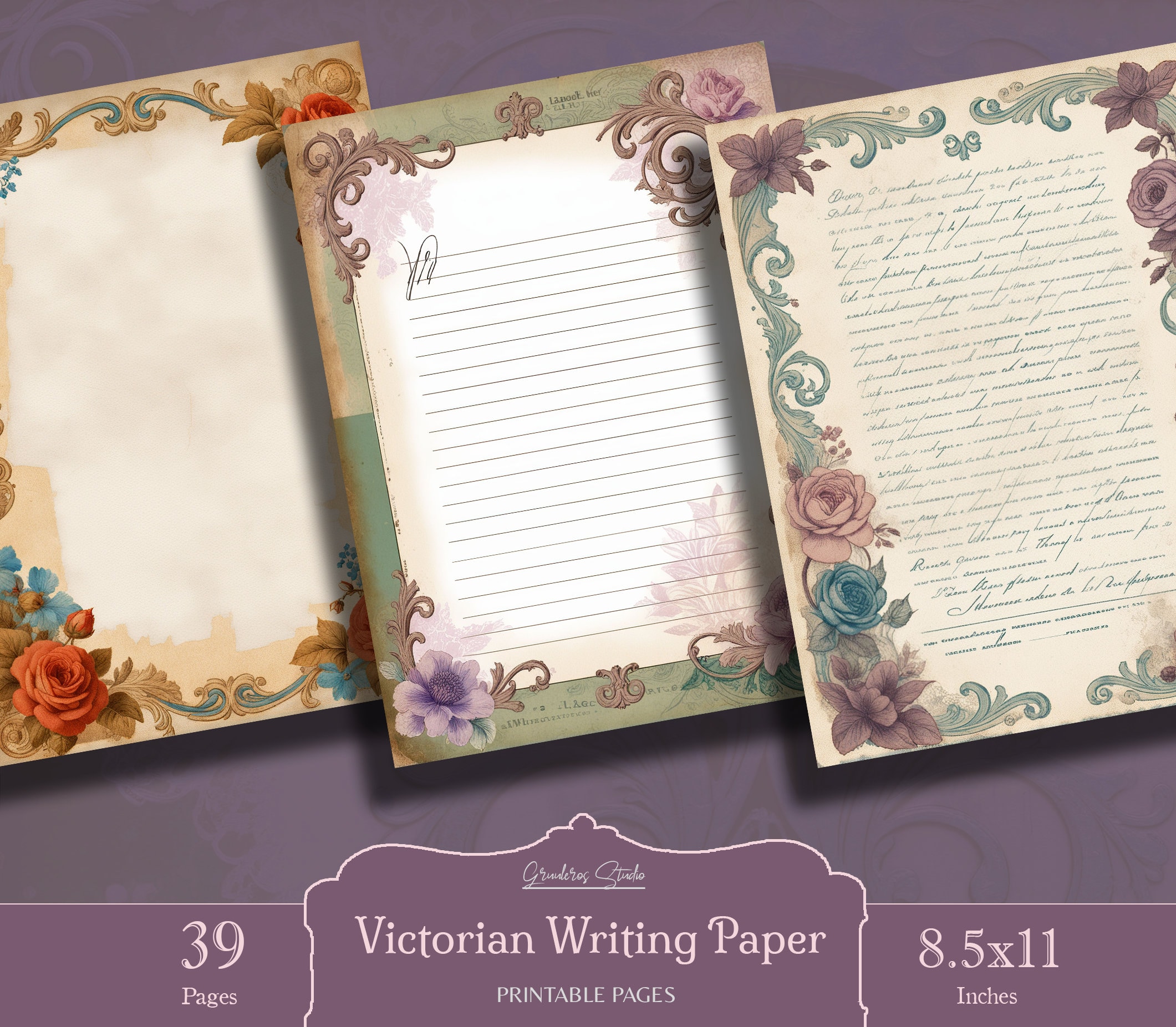 Victorian Writing Paper, Filigree Pages, Collage Printable Junk Journal ...