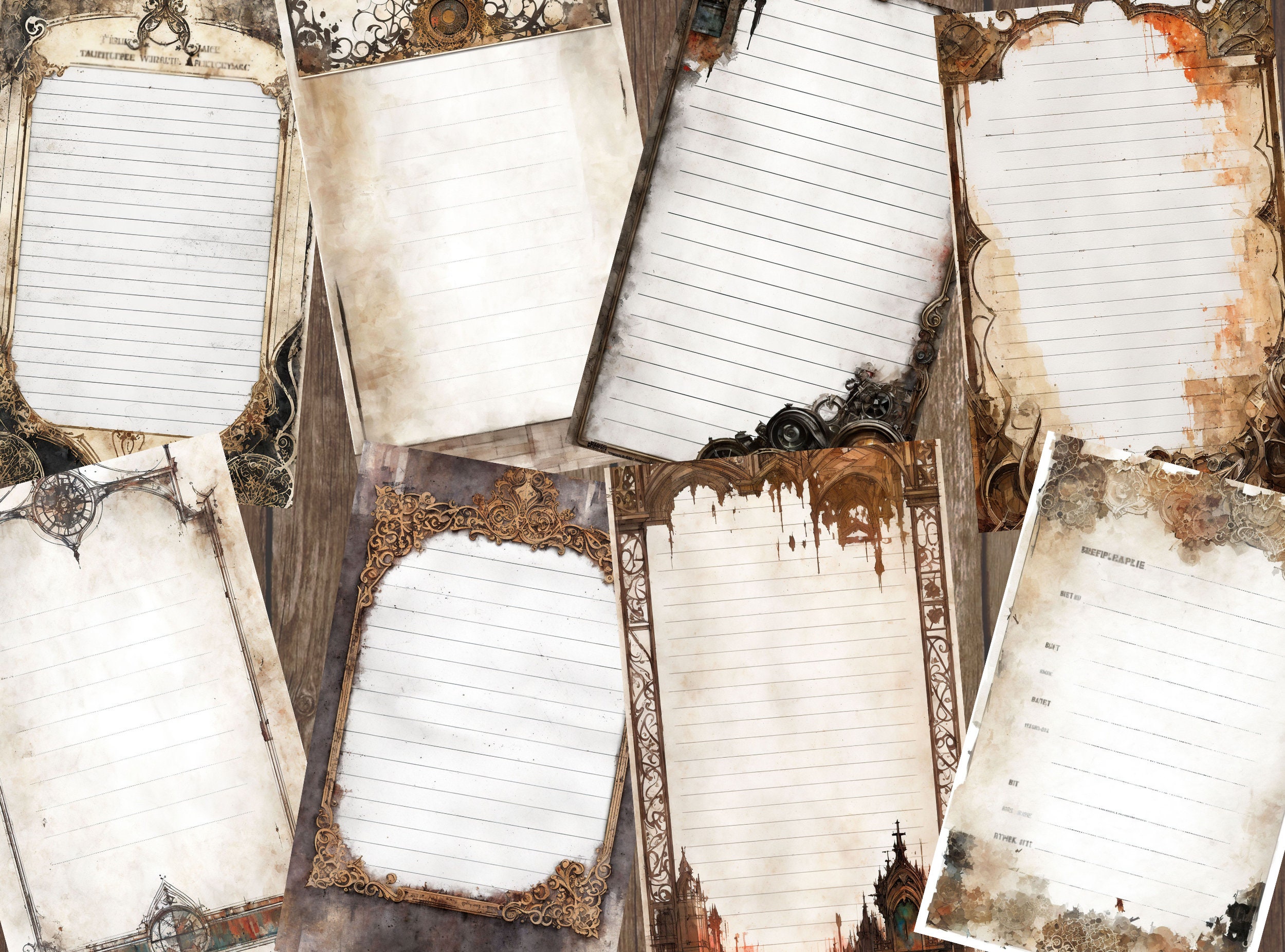 36 Gothic Printable Lined Junk Journal Pages, Dark Academia, Scrapbook ...