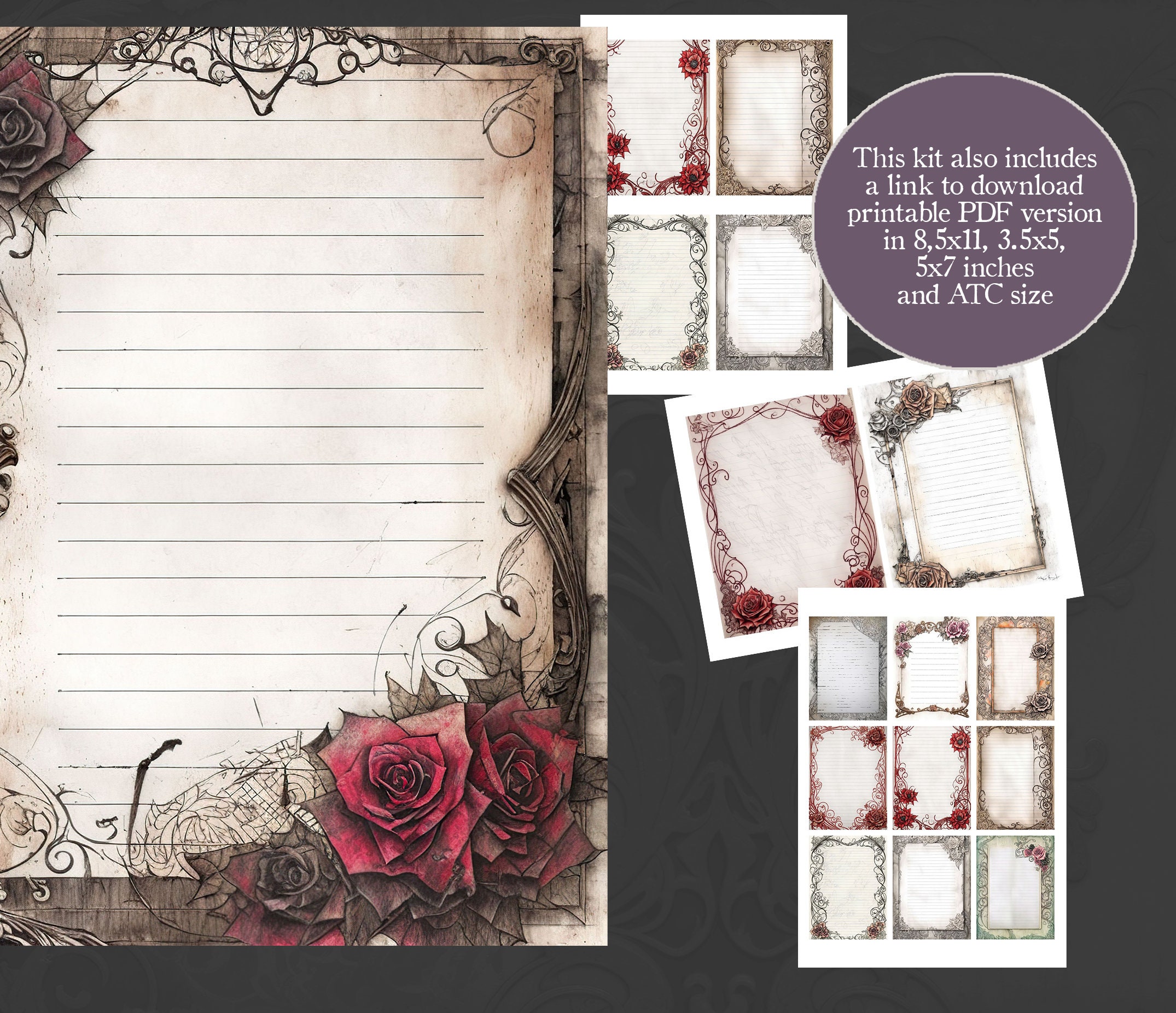 Gothic Stationery Paper, Gothic Writing Paper, Dark Academia Printable ...