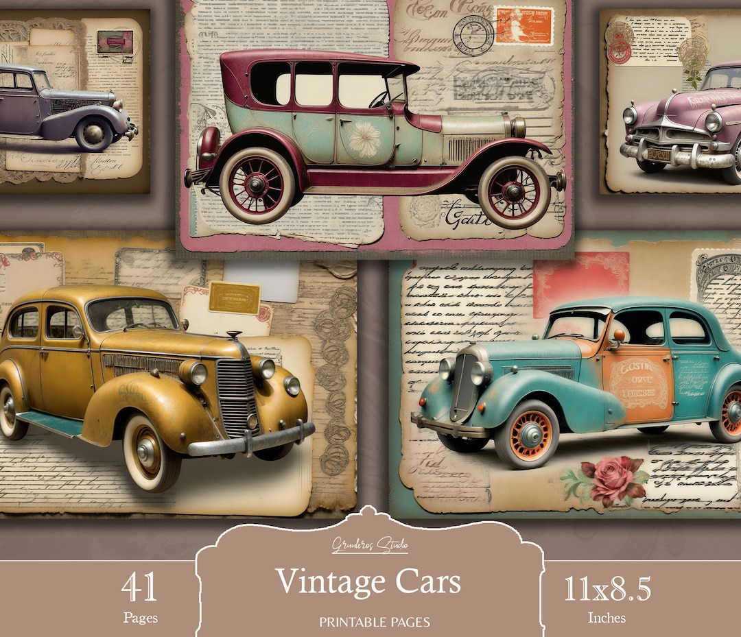 Vintage Cars Junk Journal Kit, Junk Journal Supplies, Journal ...