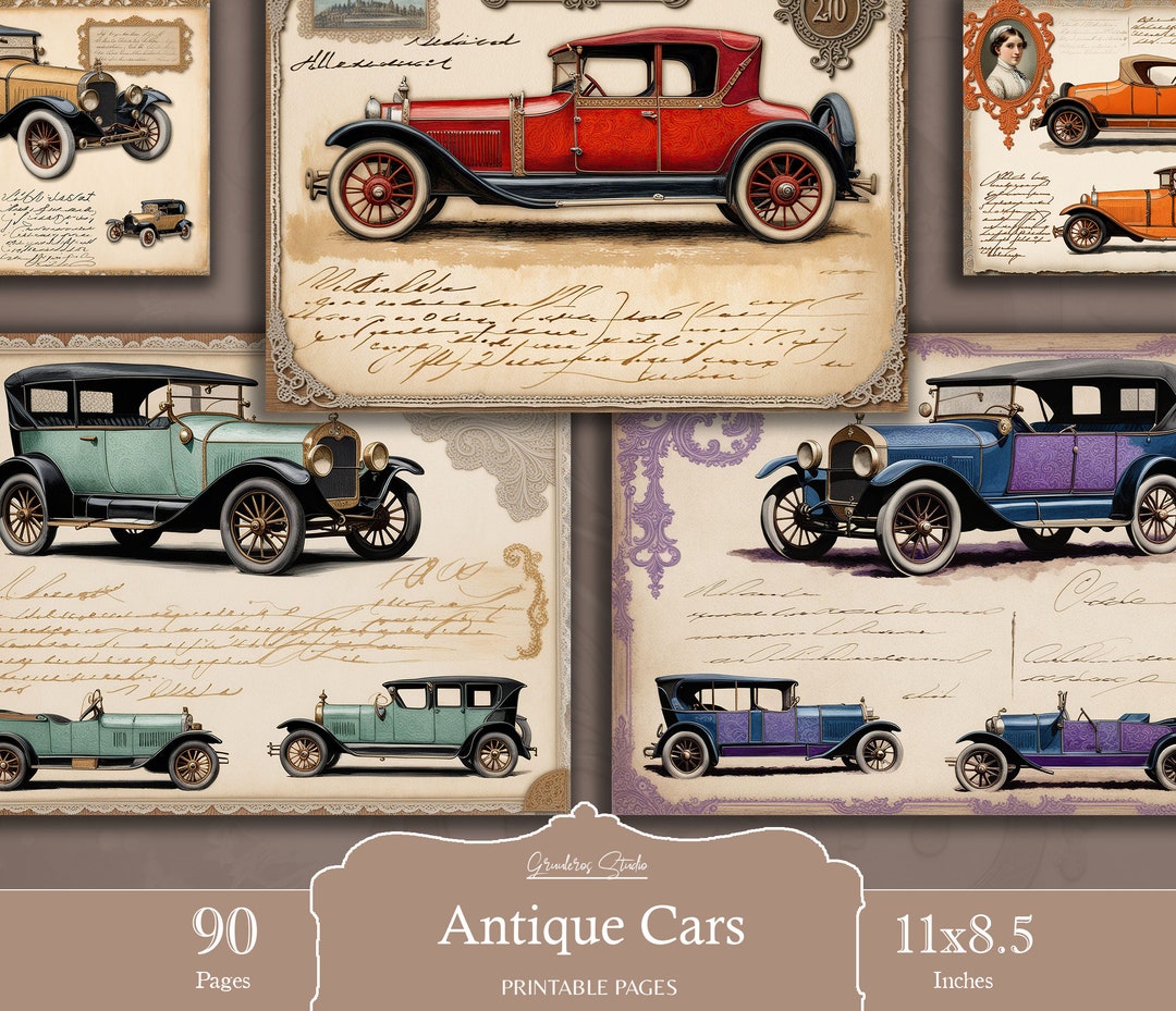 Antique Cars, Collage Paper, Vintage Cars Paper, Junk Journal, Classic ...