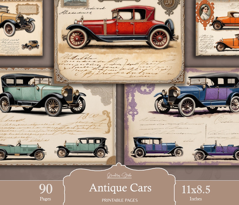 Antique Cars, Collage Paper, Vintage Cars Paper, Junk Journal, Classic ...