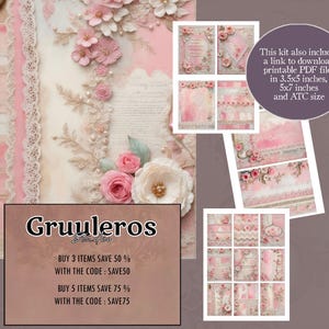Pink Lace Journal Papers, Shabby Chic, Digital Collage Sheets, Soft ...