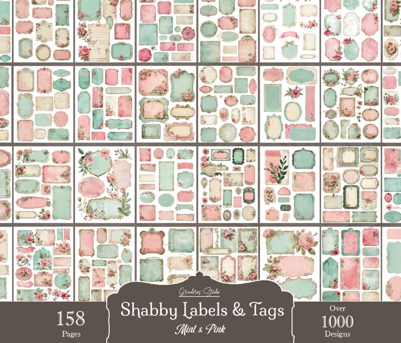 Shabby Chic Junk Journal Labels Kit, Embellishments, Vintage Ephemera ...