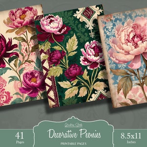 Vintage Peony Printable, Peony Paper, Grunge Floral, Journal Kit ...