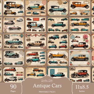 Antique Cars, Collage Paper, Vintage Cars Paper, Junk Journal, Classic ...