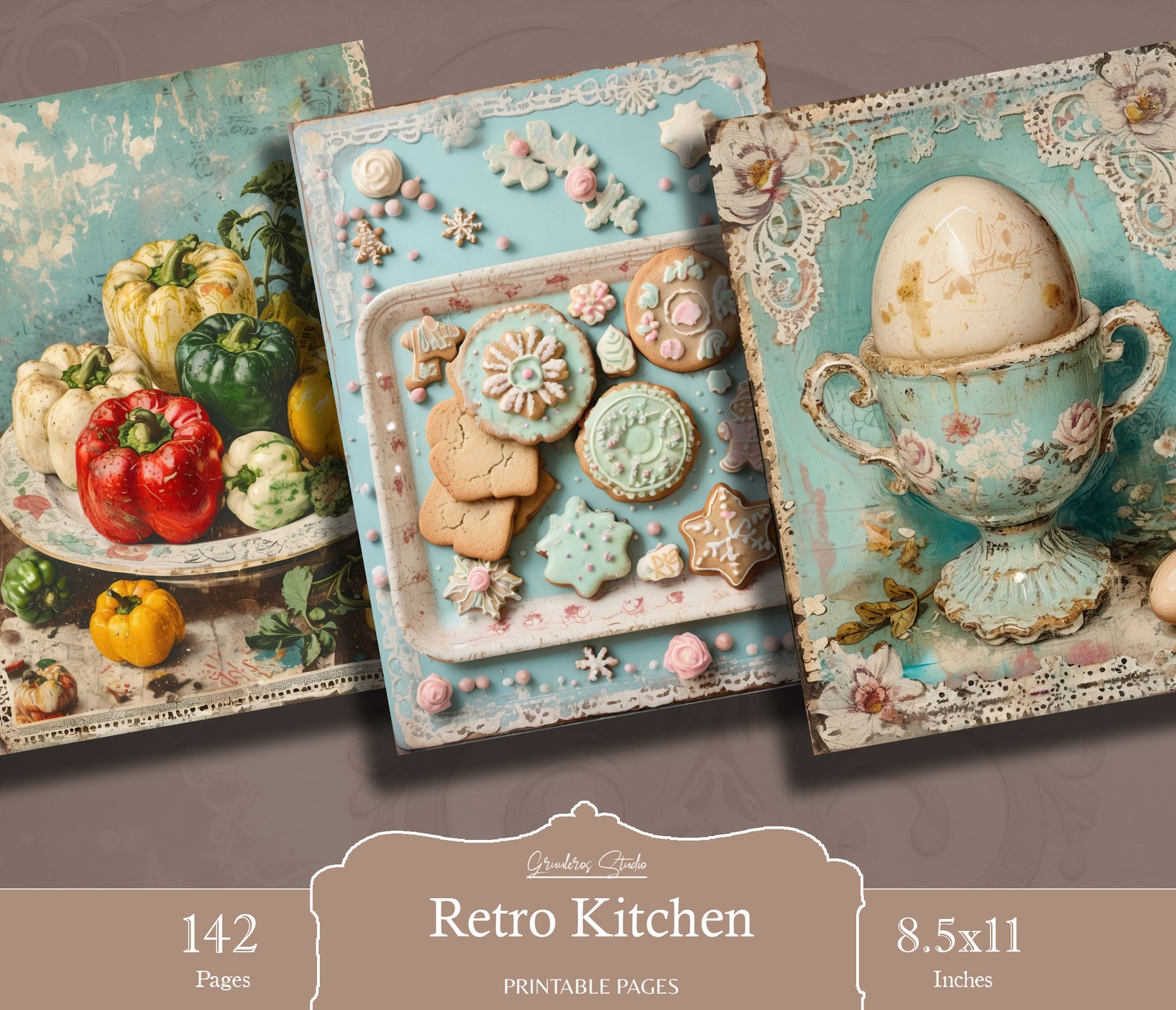 Retro Kitchen Pages, Junk Journal and Scrapbook Paper, Food Images ...
