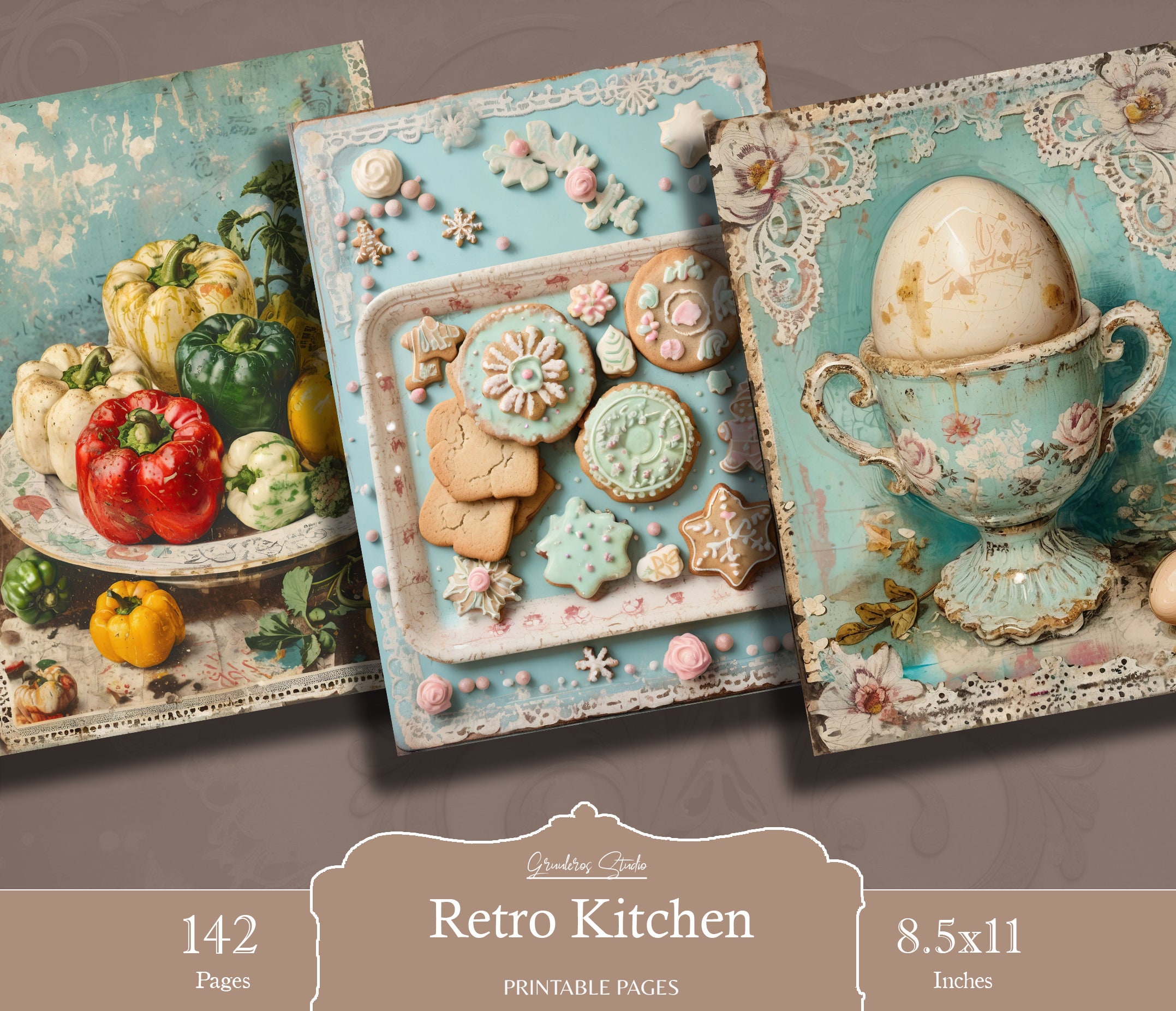 Retro Kitchen Pages, Junk Journal and Scrapbook Paper, Food Images ...