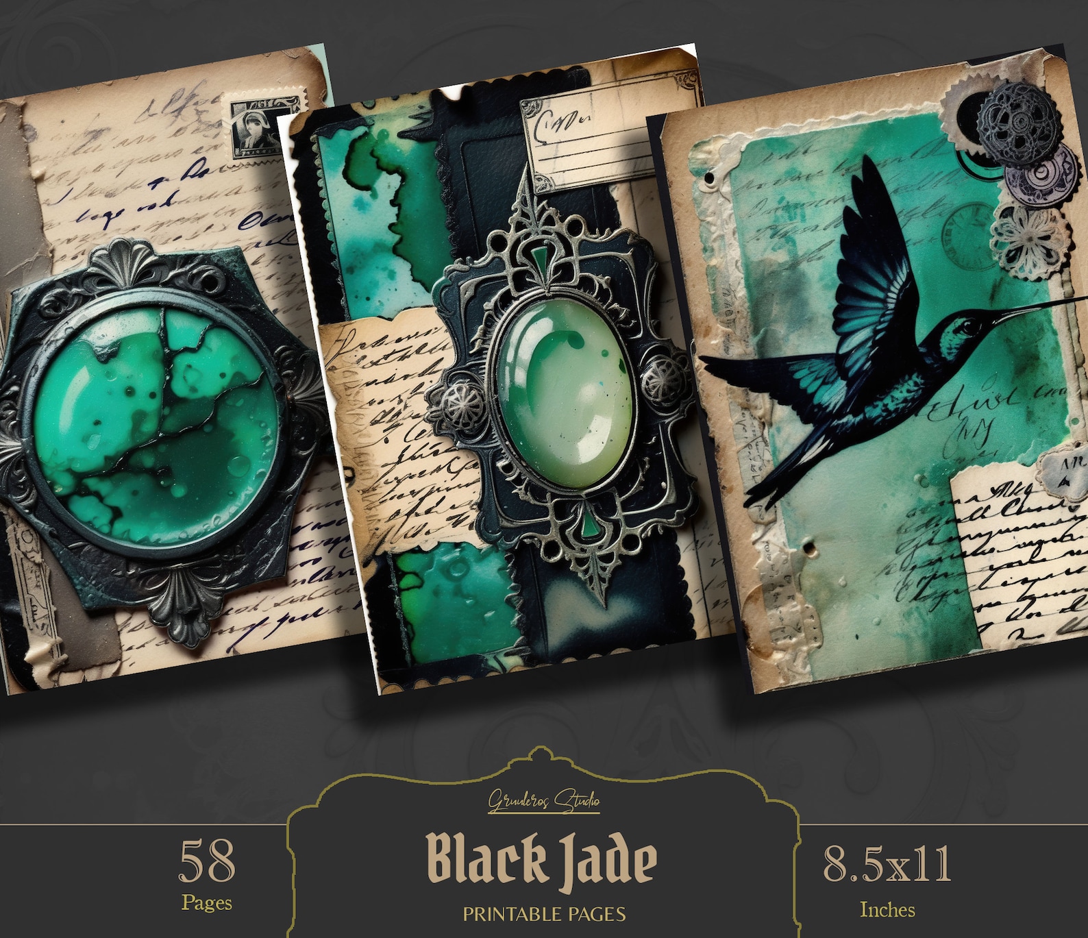 Jade Junk Journal Kit, Green Gothic Paper, Victorian Printable Journal ...