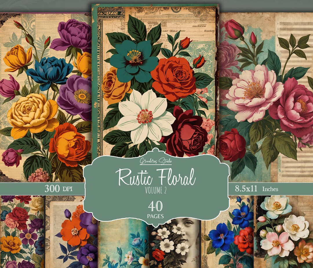 Rustic Floral Digital Paper, Printable Rustic Floral Background ...