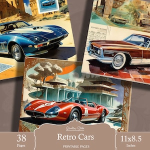 Classic Cars Journal Kit, Retro Cars, Vintage Cars Junk Journal ...