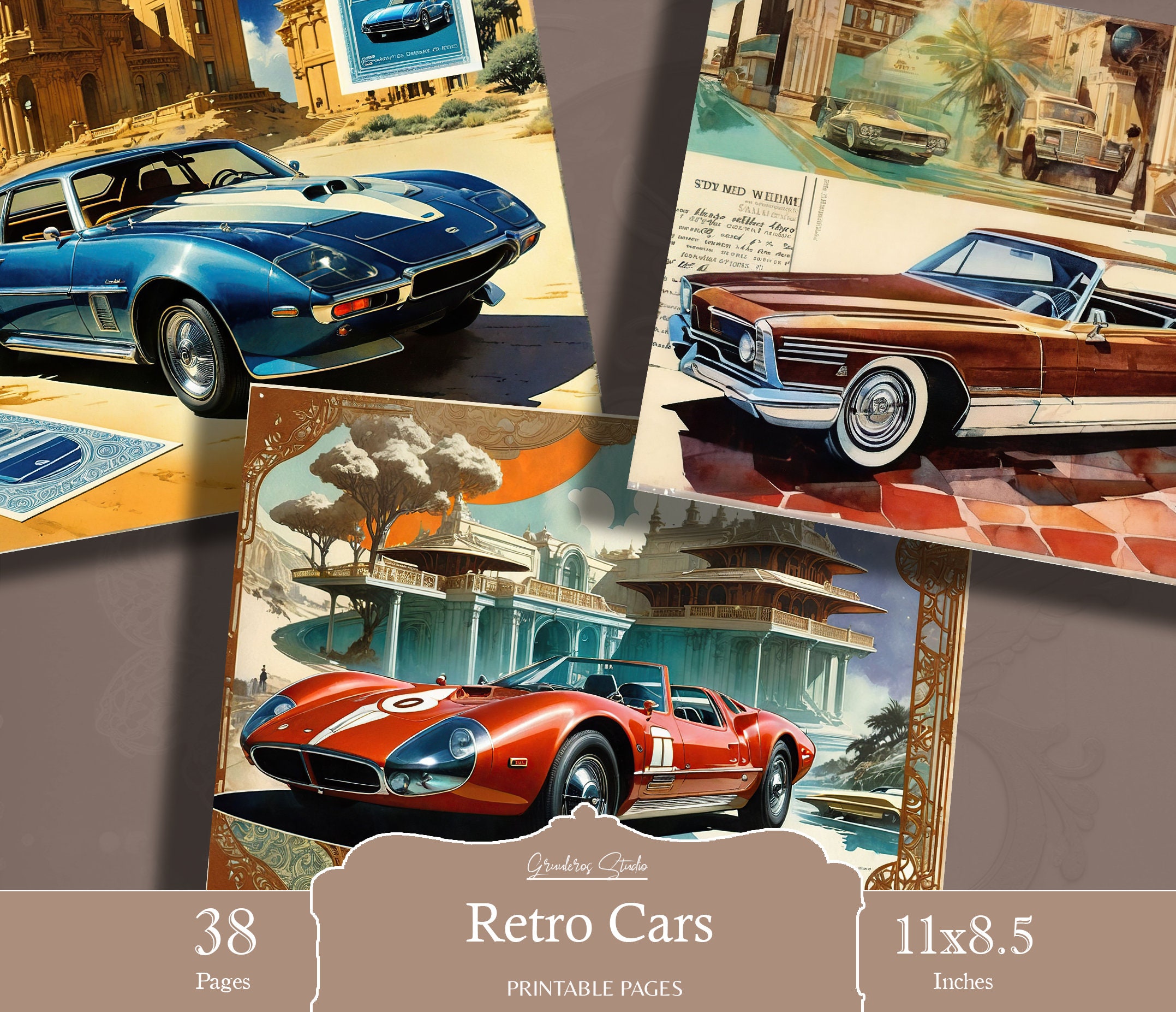Classic Cars Journal Kit, Retro Cars, Vintage Cars Junk Journal ...