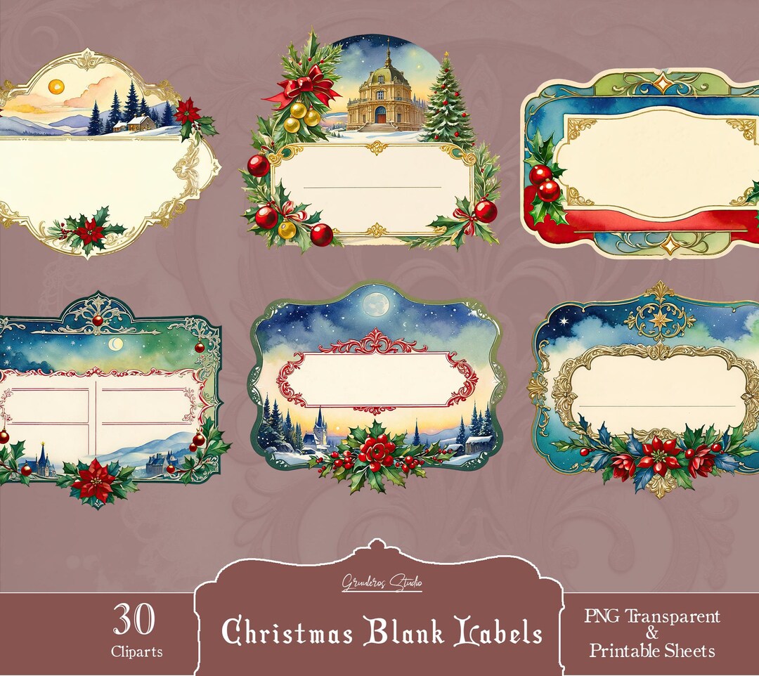 Christmas Labels Clipart, Printable Sheets, Christmas PNG, Blank Gift ...