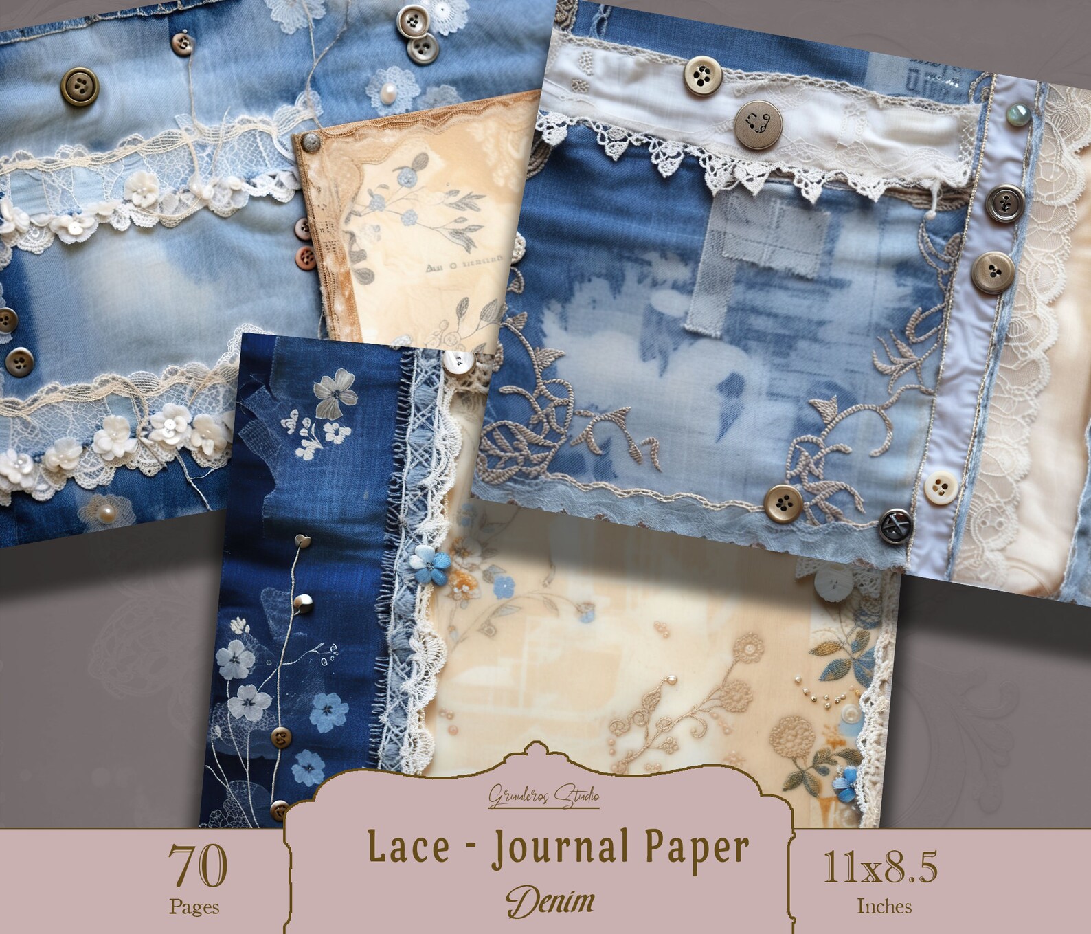Denim Shabby Chic Journal Paper, Decorative Laces & Ornaments, Blue ...