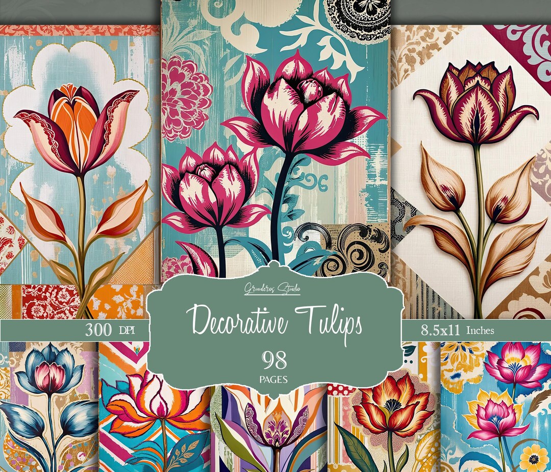 Printable Tulip Junk Journal Pages With Decorative Textures, Spring ...