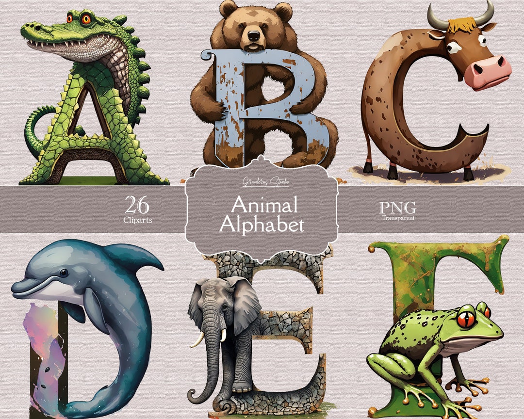 Cute Animal Alphabet Clipart Bundle Transparent PNG, Bundle Clipart ...