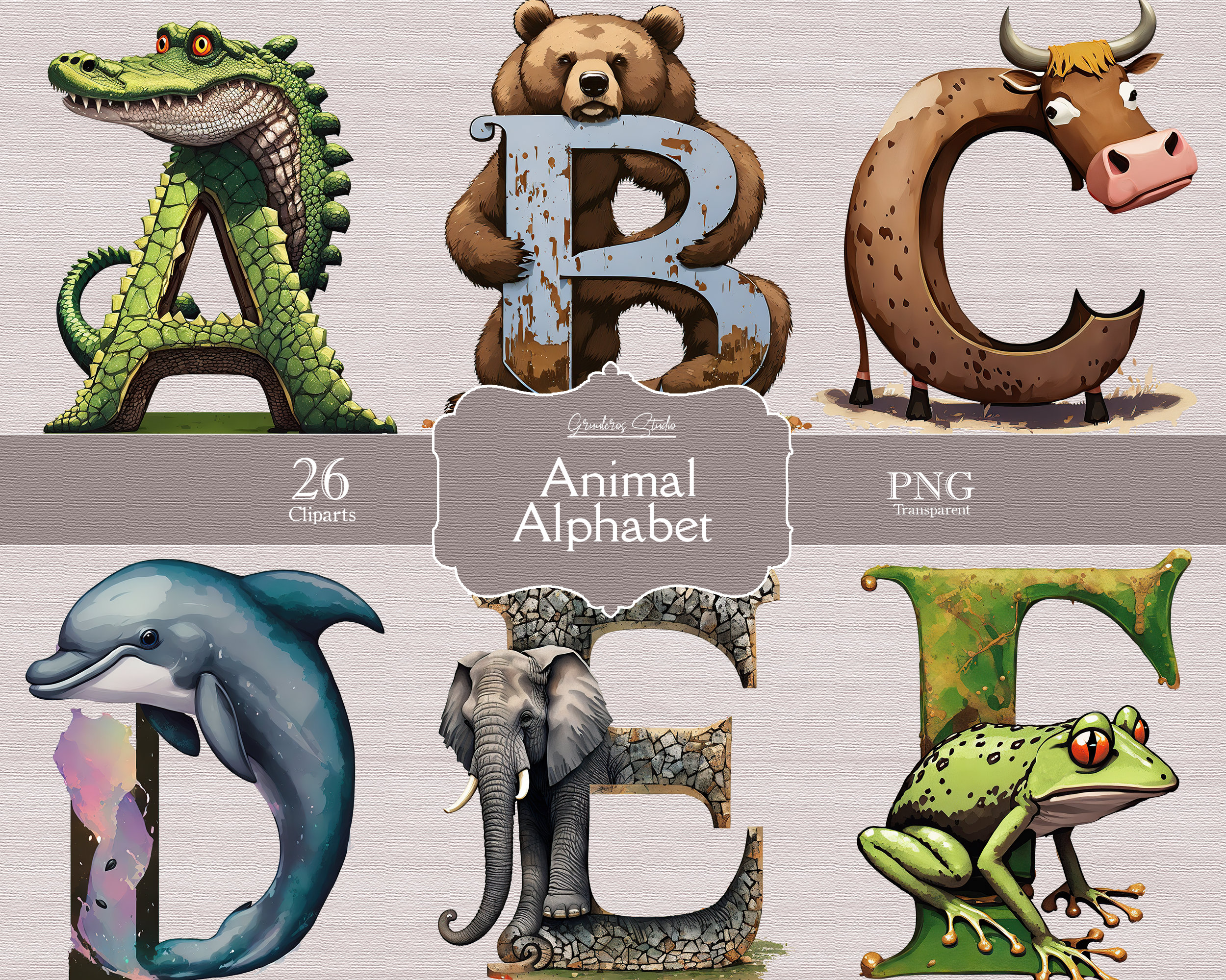 Cute Animal Alphabet Clipart Bundle Transparent PNG, Bundle Clipart ...