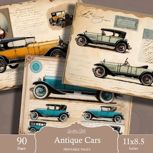 Antique Cars, Collage Paper, Vintage Cars Paper, Junk Journal, Classic ...