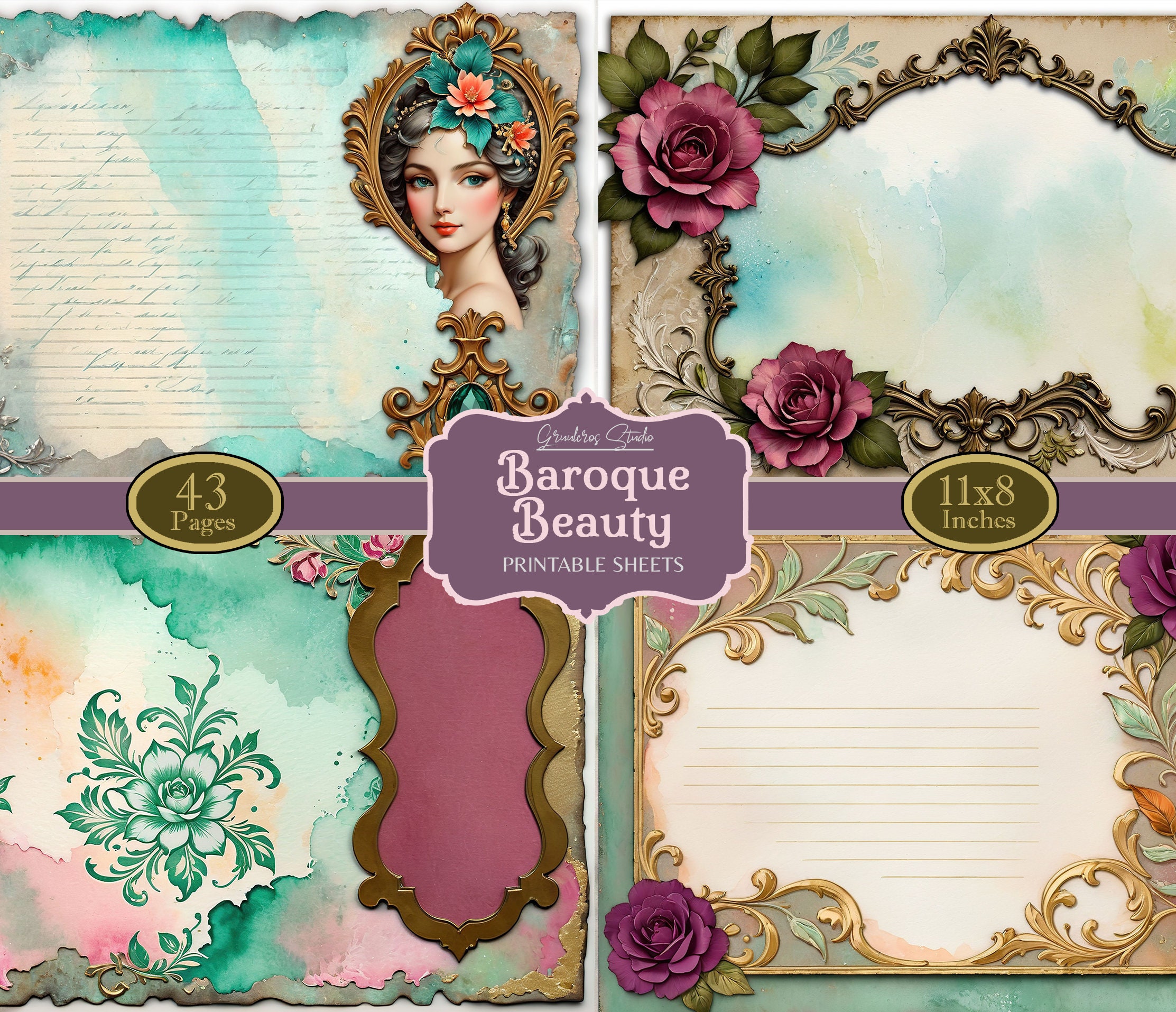 Pastel Baroque Digital Papers, Rococo Gold Frames, Luxurious, Elegant ...