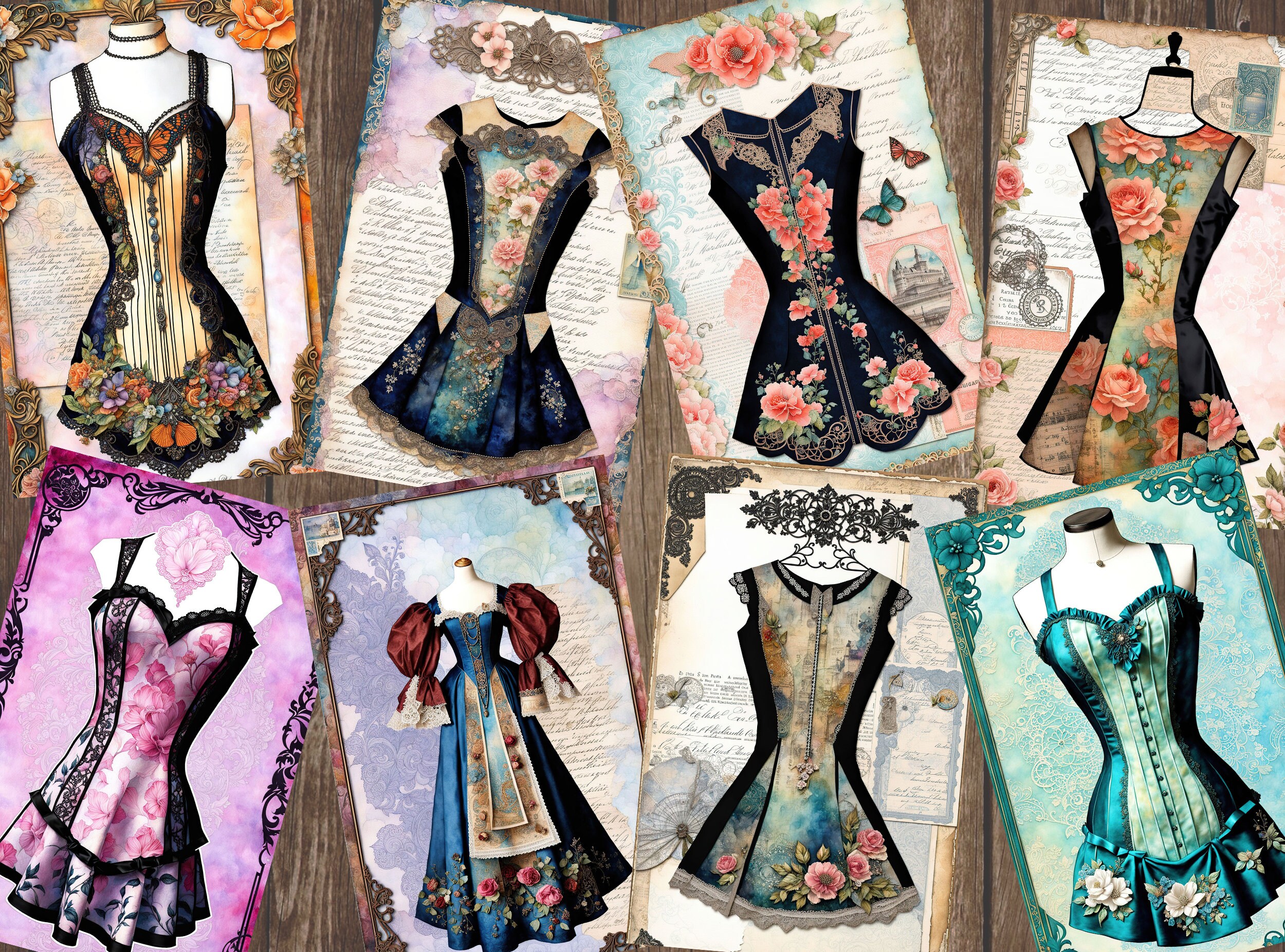 Vintage Dress Journal Pages, Printable Dresses, Lace, Ephemera ...