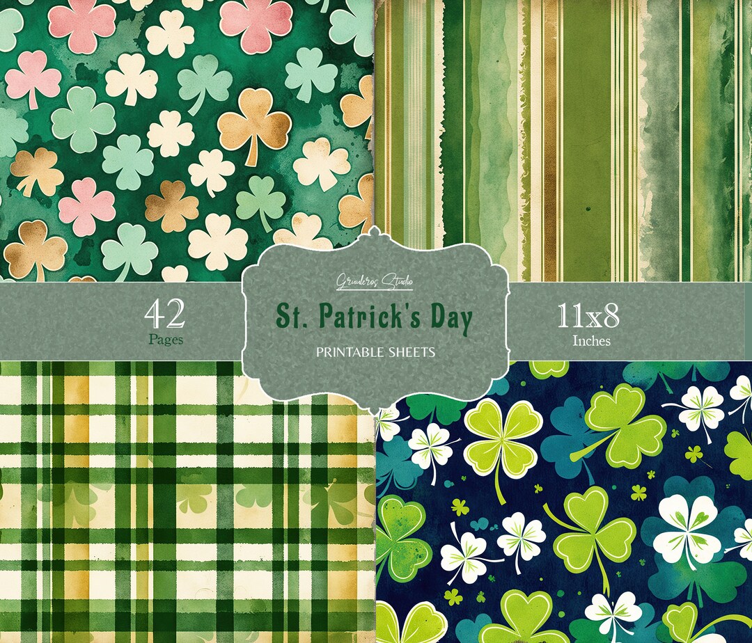 St.patricks Day Junk Journal Paper, Four Leaf Clover, Scrapbook Sheets ...