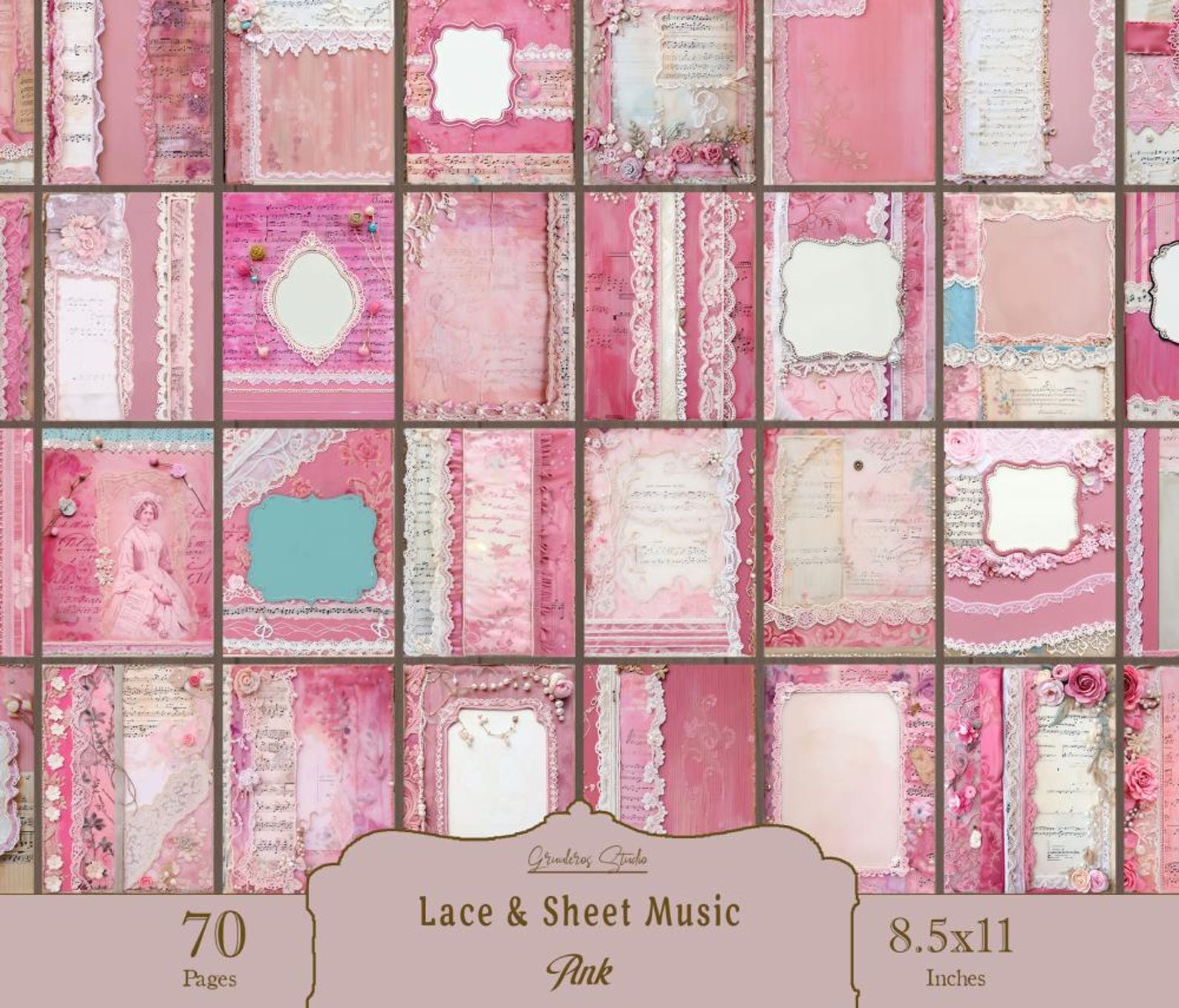 Pink Junk Journal Kit Mixed Media, Lace, Digital Papers, Pink Printable ...