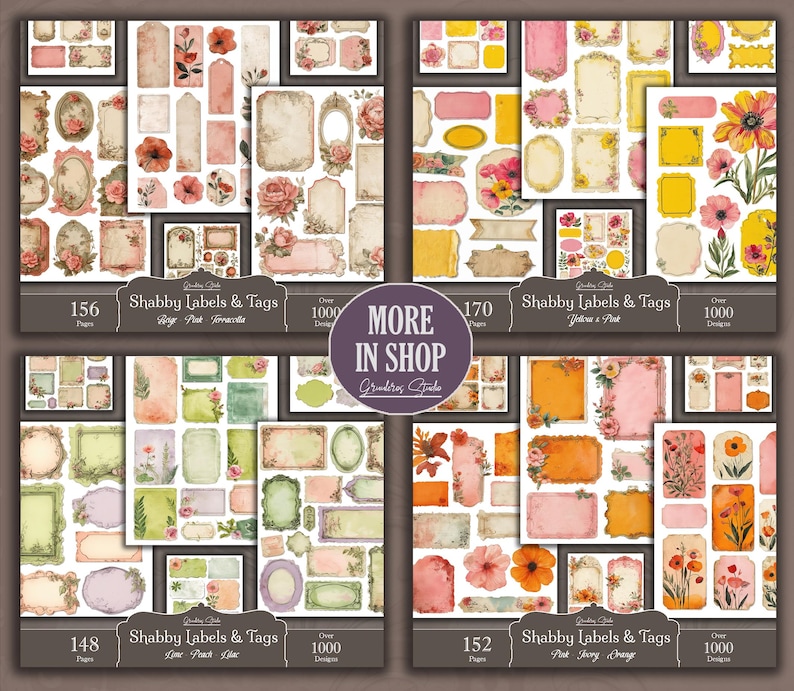 Shabby Chic Junk Journal Labels Kit, Embellishments, Vintage Ephemera ...