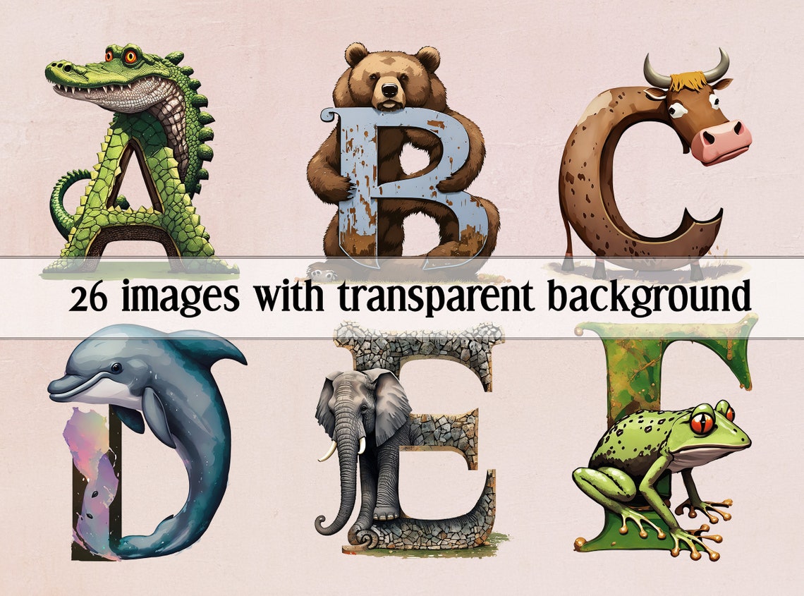 Cute Animal Alphabet Clipart Bundle Transparent PNG, Bundle Clipart ...