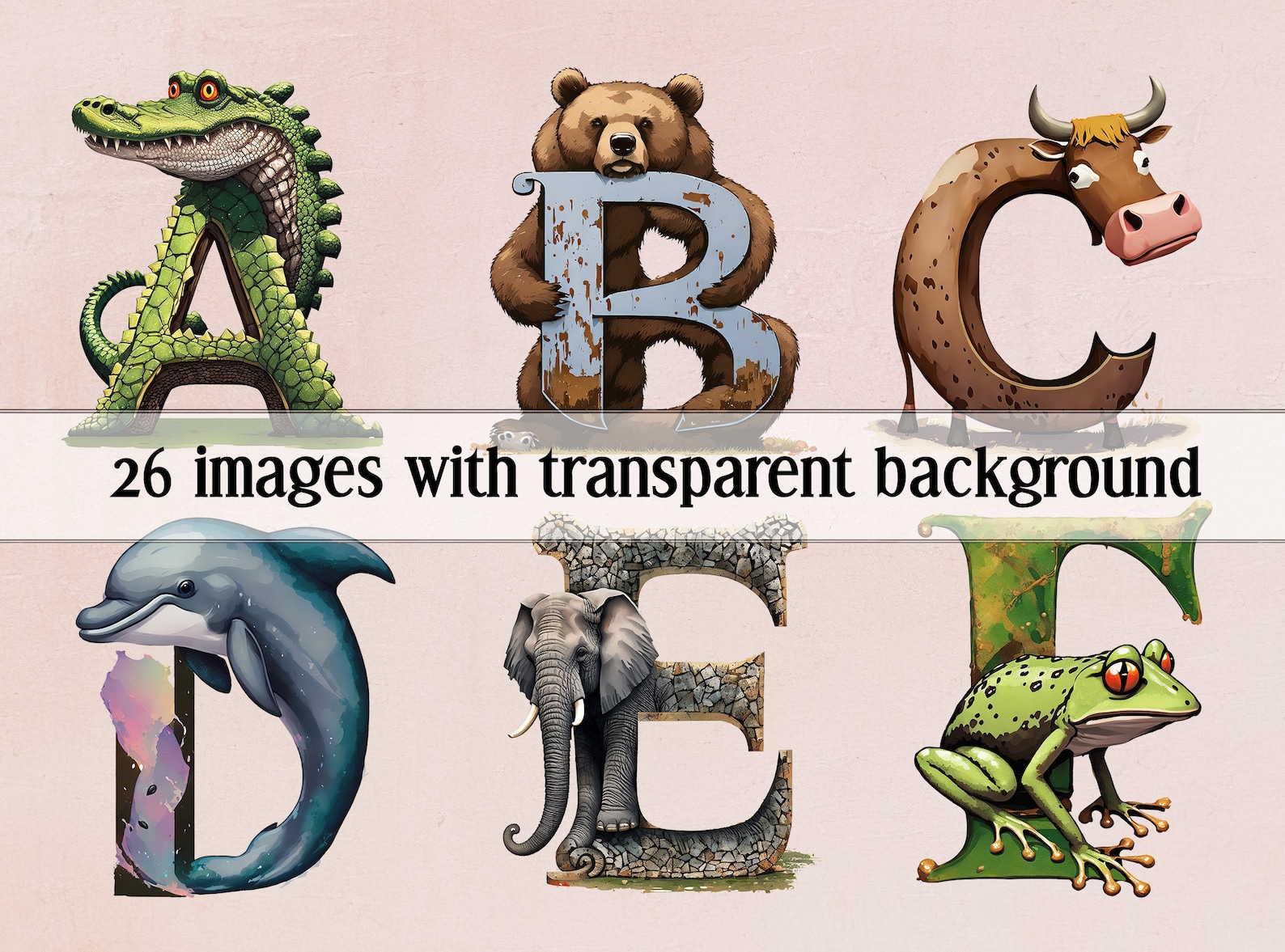 Cute Animal Alphabet Clipart Bundle Transparent PNG, Bundle Clipart ...