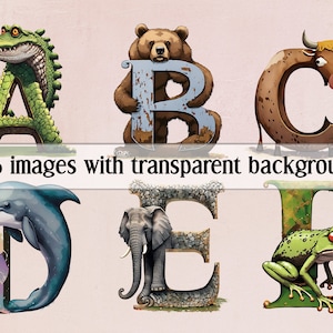 Cute Animal Alphabet Clipart Bundle Transparent PNG, Bundle Clipart ...