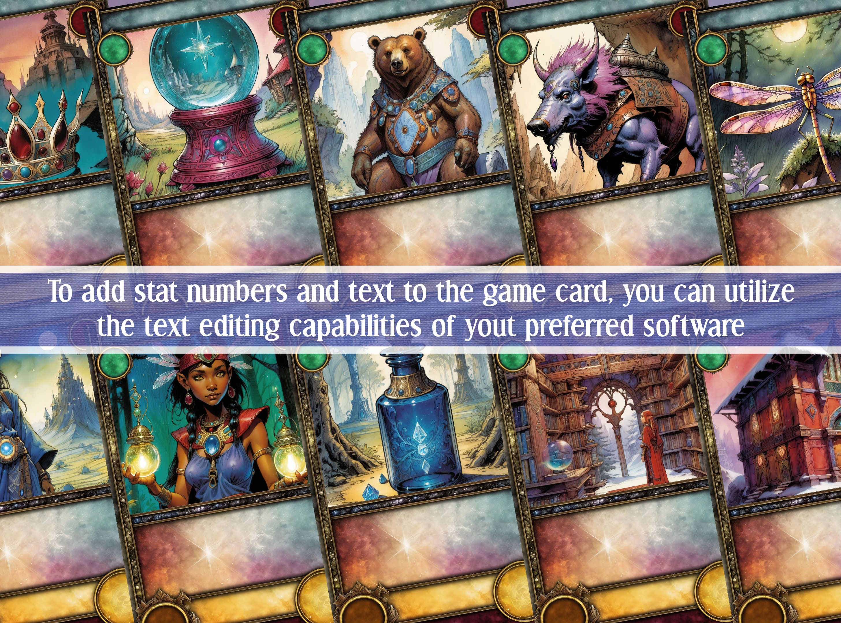 DIY Card Game, 50 Fantasy Card Game Templates, Board Game Assets, TCG ...