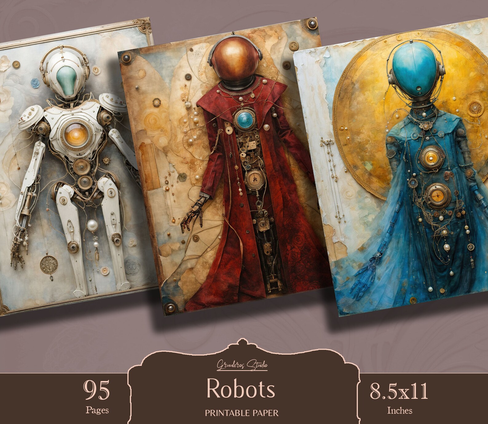 Retro Robots Junk Journal Paper, Sci-fi Journal, Steampunk, Digital ...