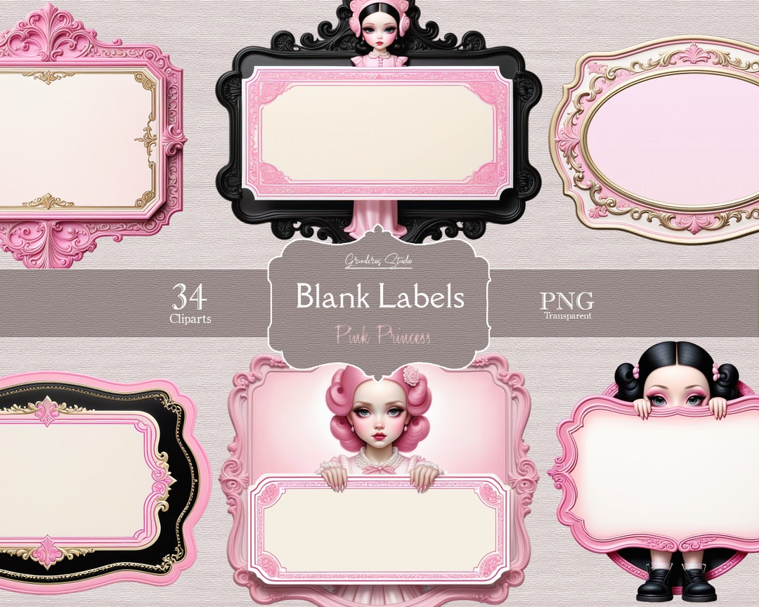 Pink Labels, Printable Stickers, PNG & A4 Files, Digital Graphics ...
