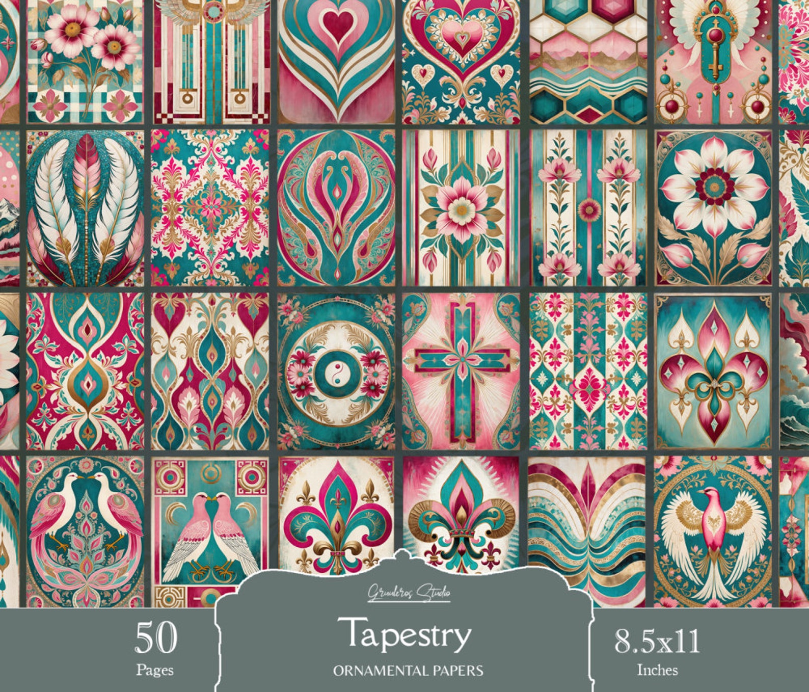Printable Green Paper, Ornamental, Texture Theme, Journal Embellishment ...