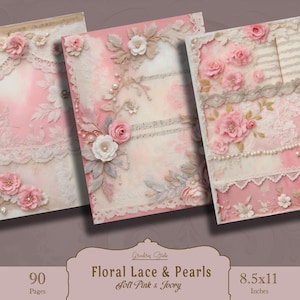 Pink Lace Journal Papers, Shabby Chic, Digital Collage Sheets, Soft ...