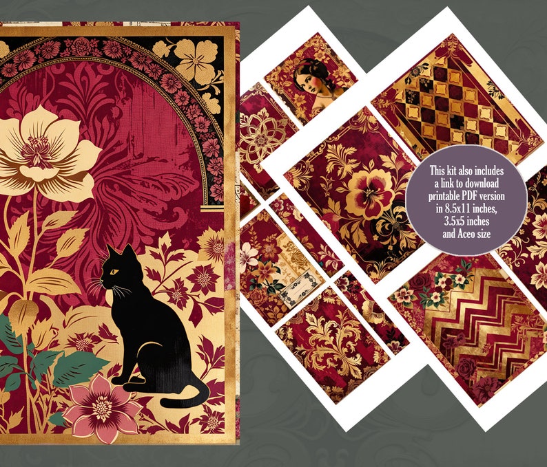 Printable Burgundy Paper, Scrapbook Pages, Embellishments, Damask ...