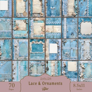 Blue Lace Journal Pages, Digital Paper for Scrapbook and Junk Journal ...